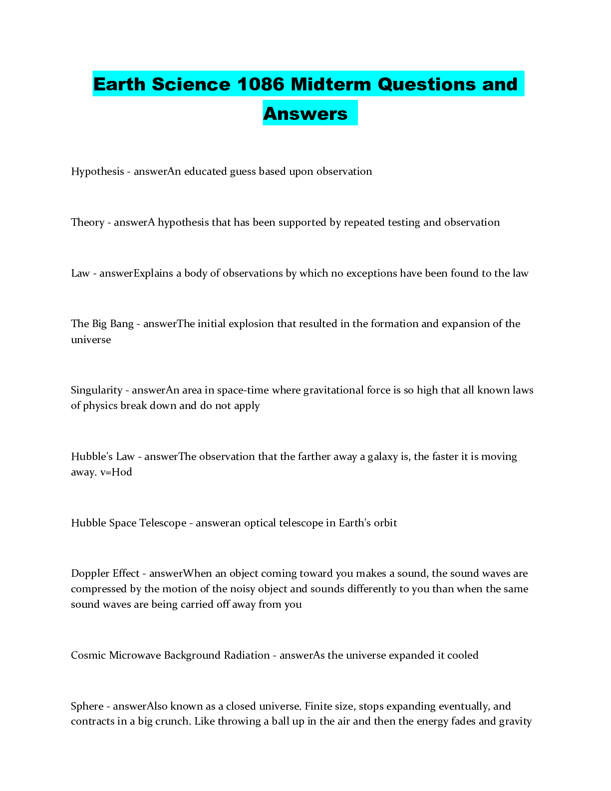 Earth Science 1086 Midterm Questions and Answers - Scholarfriends